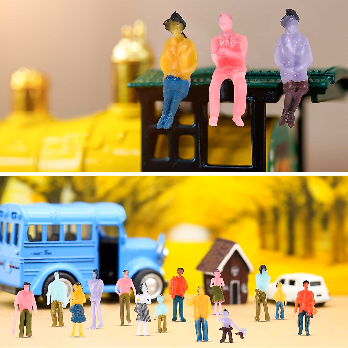 Namalu 200 Pcs Mini People Figurines 1: 100 Scale Architectural Painted Tiny People Model Sitting and Standing Plastic Miniature People Assorted Poses Model Trains for Miniature Scenes
