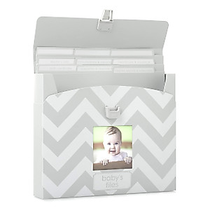 Tiny Ideas Baby File Keeper Organizer, Gray Chevron, Newborn Baby Document Organizer, Durable File Folder