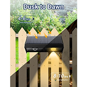 Solar Powered Fence Lights Outdoor Wall Mount LED Decorative Waterproof Yard Lamps for Outside Stair, Rail, Deck, Backyard, House Patio, Pool, Design for Long-Lasting Dusk to Dawn, Warm White 4 Pack