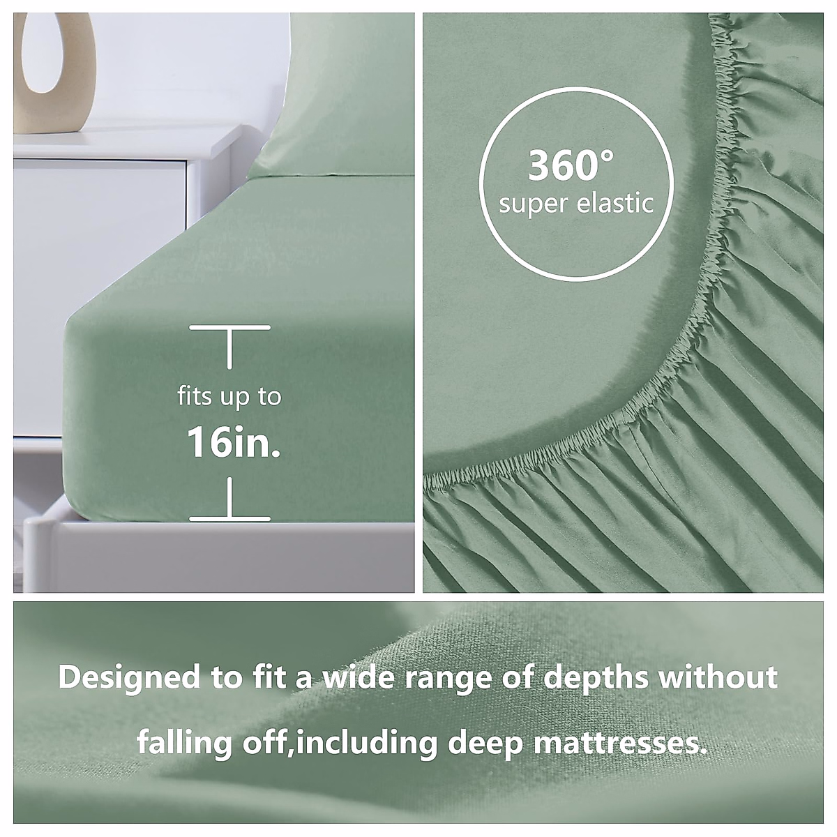 CozyLux Hotel Luxury Full Bed Sheets Set - 1800 Series 4-Piece Embroidered Microfiber Sheets, Double Brushed, 16" Deep Pocket, Soft and Wrinkle-Resistant, Sage Green