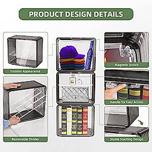 Acrylic Purse Organizer, Acrylic Display Case for Handbag, Hat Closet Organizer, Clear Sunglasses Organizer, Acrylic Box for Figures, Brown Stackable Acrylic Case Organizer with Magnetic Door