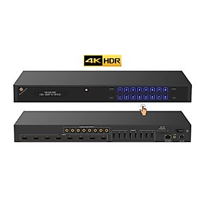 MAXSQUARE 8x8 HDMI Matrix Switch UHD 4K@60Hz 4:4:4 HDR Front Panel Touch Button, ARC & Audio Extraction, HDMI 2.0a, HDCP 2.2/1.4, 7.1ch Audio, EDID Management/Learning, TAA/NDAA Compliant