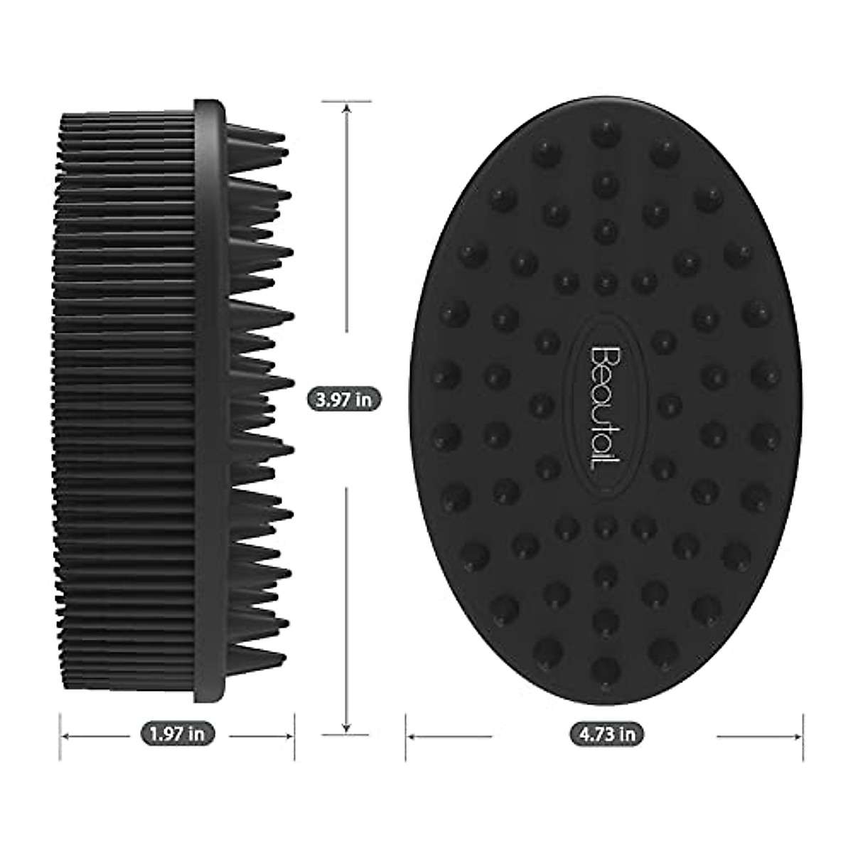 BEAUTAIL Silicone Body Scrubber, 2 in 1 Shower Bath Wash and Hair Shampoo Brush, Gentle Exfoliating Scrub Cleansing Loofah for Women Men Baby Sensitive Skin, Easy to Clean, Lather Nicely, 1 Pack Black