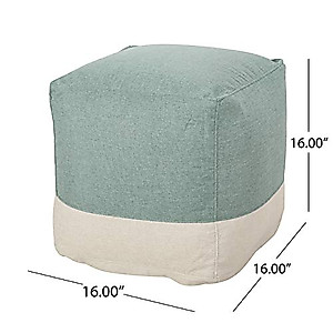 Christopher Knight Home Tattnall Contemporary Two Tone Fabric Cube Pouf, Teal, Beige