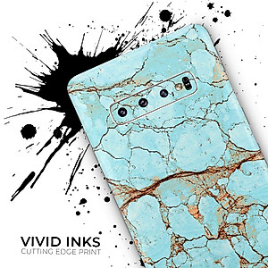 DesignSkinz Cracked Teal Stone Protective Vinyl Decal Wrap Skin Cover Compatible with The Samsung Galaxy S20 (Screen Trim & Back Glass Skin)