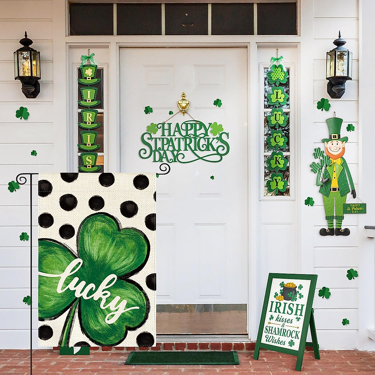 AVOIN colorlife St Patricks Day Lucky Shamrock Garden Flag 12x18 Inch Double Sided, Polka Dot 17 March Yard Outdoor Flag