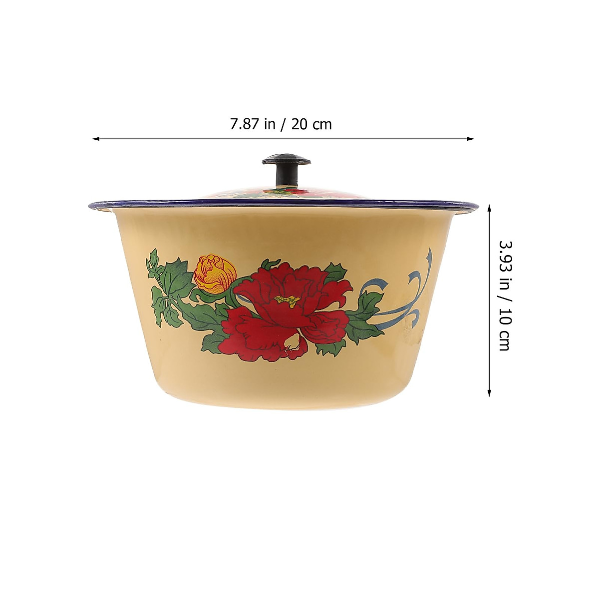 Retro Flower Enamel Stew Stockpot: Non- Stick Ceramic Coated Low Stockpot Stew Pot with Lid 16cm Quart Stockpots Soup Casserole Pasta Milk Sauce Pot for Kitchen Cooking 18CM