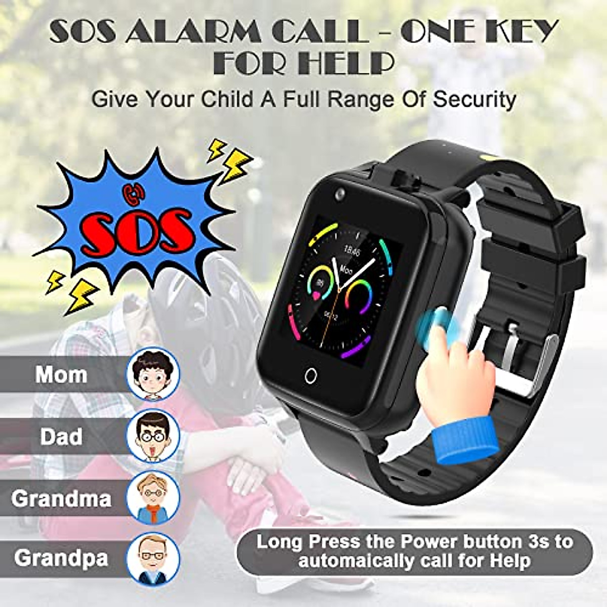 cjc Kids Smart Watches for Boys Girls Ages 3-15, Kids GPS Tracker Watches 1.4" Touchscreen Watch with Video Chat 3-Way Call Phone Watch Christmas Birthday Gift for Boys Girls(Black)