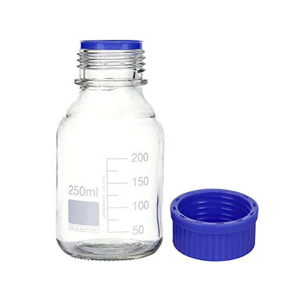 Pastein 10 Pieces 250 mL Graduated Round Reagent Media/Storage Glass Bottle With GL45 Blue Polypropylene Screw Cap