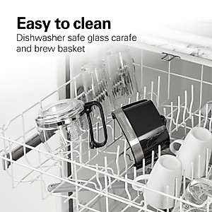 Hamilton Beach 5 Cup Drip Coffee Maker with Easy FrontFill Basket, Compact Design, Works with Smart Plugs, Glass Carafe, Auto Pause and Pour, Black & Stainless Steel (46112)