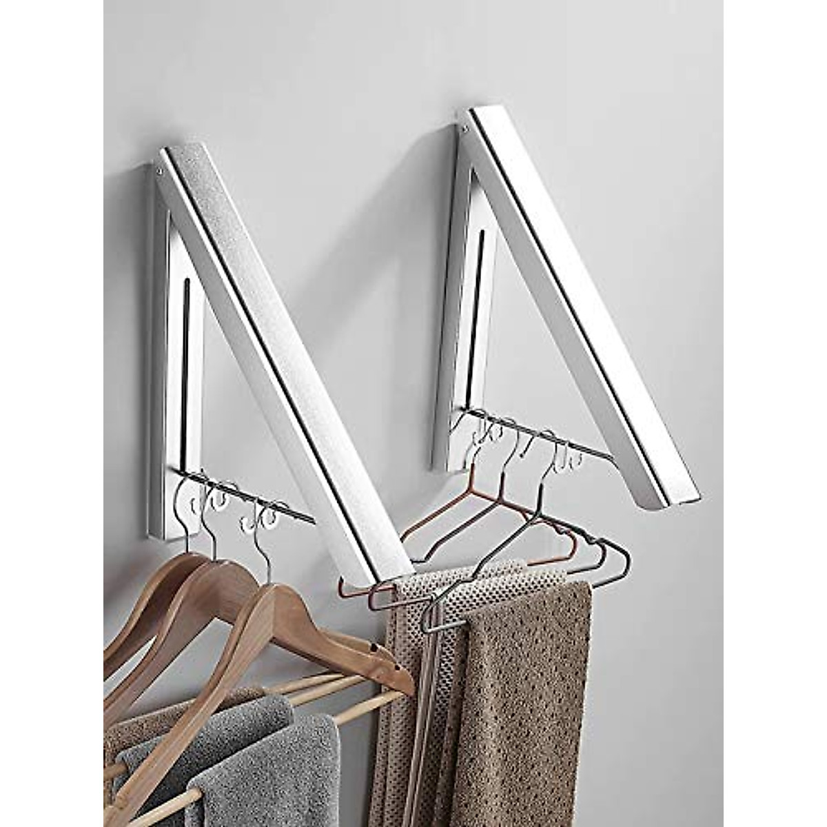 MISSMIN 2 Pack Retractable Clothes Rack - Wall Mounted Folding Clothes Hanger Drying Rack for Laundry Room Closet Storage Organization, (Silver)