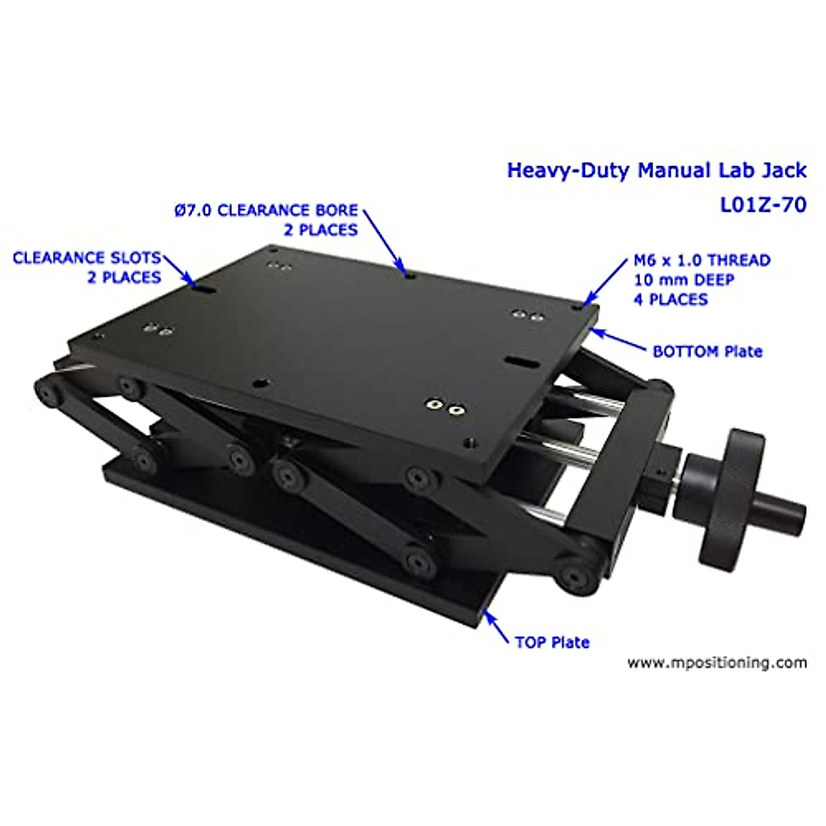 Lab Scissors Jack, MPositioning L01Z-70 Aluminum Laboratory Jack Lift Table 160 x 220 Platform Size, Smooth Motion in 70 mm Z Axia, Support Loading 30kg