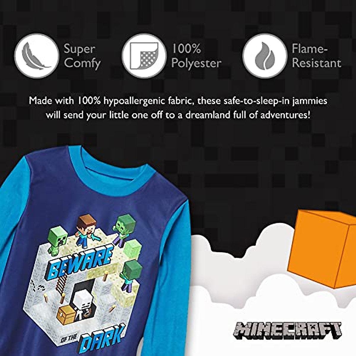 Minecraft Boys' Pajama Set, Beware of Dark, 8