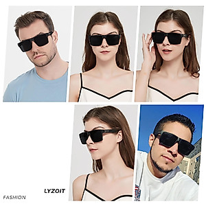 LYZOIT Square Sunglasses for Men Women Oversized Big UV Protection Shades Super Dark Black Sun glasses sensitive eyes