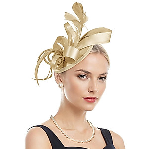 Century Star Fascinators Hats for Women Kentucky Derby Hats Headband Tea Party Vintage Wedding Bridal Cocktail Ribbon Feathers Hair Clip Gold One Size
