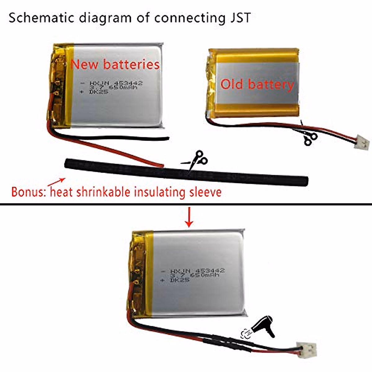 DC 3.7V 1600mAh 103048 Rechargeable Polymer Lithium ion Battery Replacement for DIY 3.7-5V Electronic Product, Mobile Energy Storage Power Supply