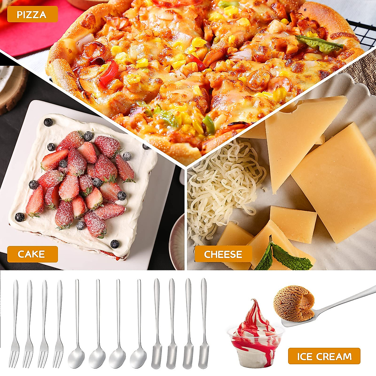 Mother's taste BB Cheese Knife Set 25 PCS Stainless Steel Butter Spreader Knives with Handle Mini Spoons Spatulas Forks Sugar Tongs Blades for Festival Wedding Birthday Christmas Party