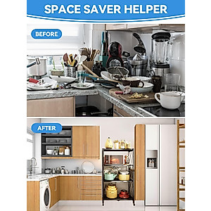 Lanstics 4 Tier Foldable Folding Shelves Heavy Duty Storage Shelving with Wheels Metal Shelf Standing Shelves Units for Home Kitchen Living Room Black