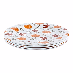 C.R. Gibson QAPS2-24068 Fall Leaves and Pumpkins Reusable Melamine Plate Set for Thanksgiving Dinners, 9" Diameter, 4pcs