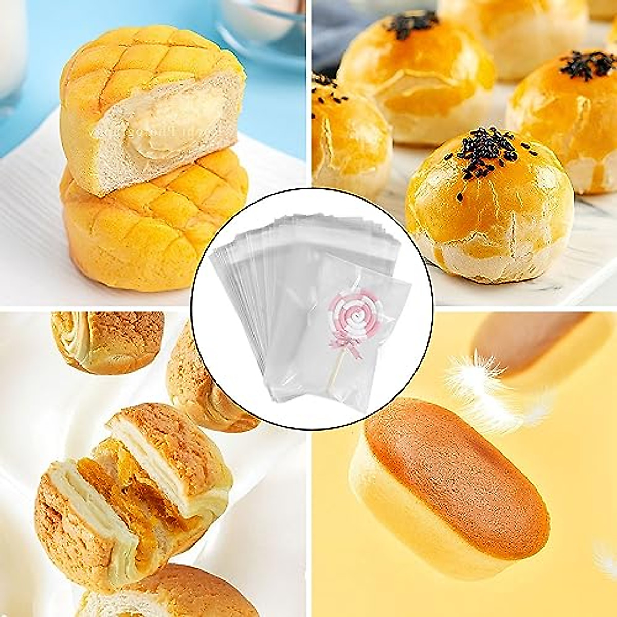 Ghims 100PCS Clear Cellophane Bags, Cellophane Treat Bags, Clear Gift Bags, 1.4 mils Thick Self Sealing OPP Cello Bags for Bakery Cookies Goodies Favor Decorative Wrappers (3.9" x 5.9")