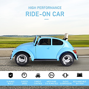 Aosom Licensed Volkswagen Beetle Electric Kids Ride-On Car 6V Battery Powered Toy with Remote Control Music Horn Lights MP3 for 3-6 Years Old Blue