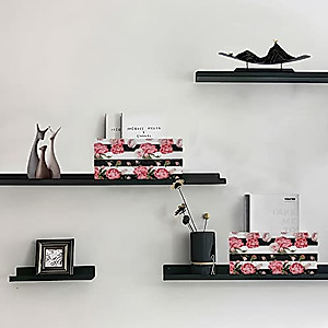 Oyihfvs Floral Peony and Roses Flowers On Black White Stripes 2 PCs Collapsible Storage Bins Baskets, Foldable Felt Fabric Organizer Cube Boxes Storage Bags for Shelves Closet Home Decor