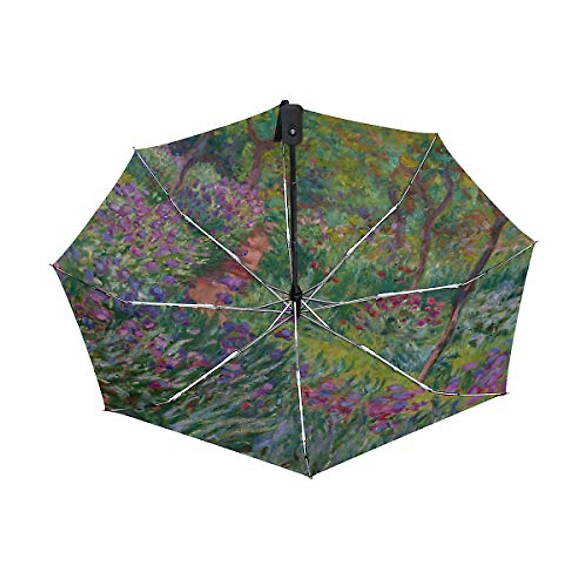 Auto Open Close Umbrella, Iris Garden At Giverny Monet Folding Travel Umbrellas for Rain and Sun