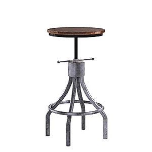 LOKKHAN Set of 2 Industrial Bar Stool-Vintage Adjustable Round Wood Metal Swivel Bar Stool-Cast Iron-23-30 Inch Tall Counter Bar Height Farmhouse Kitchen Stools