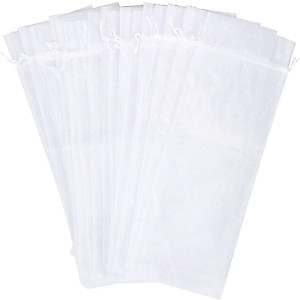 Juvale 24 Pack Organza Wine Bags - Drawstring Wine Bottle Organza Gift Bags for Baby Shower, Wedding and Party Favors - White 14.7 x 5.2 inches