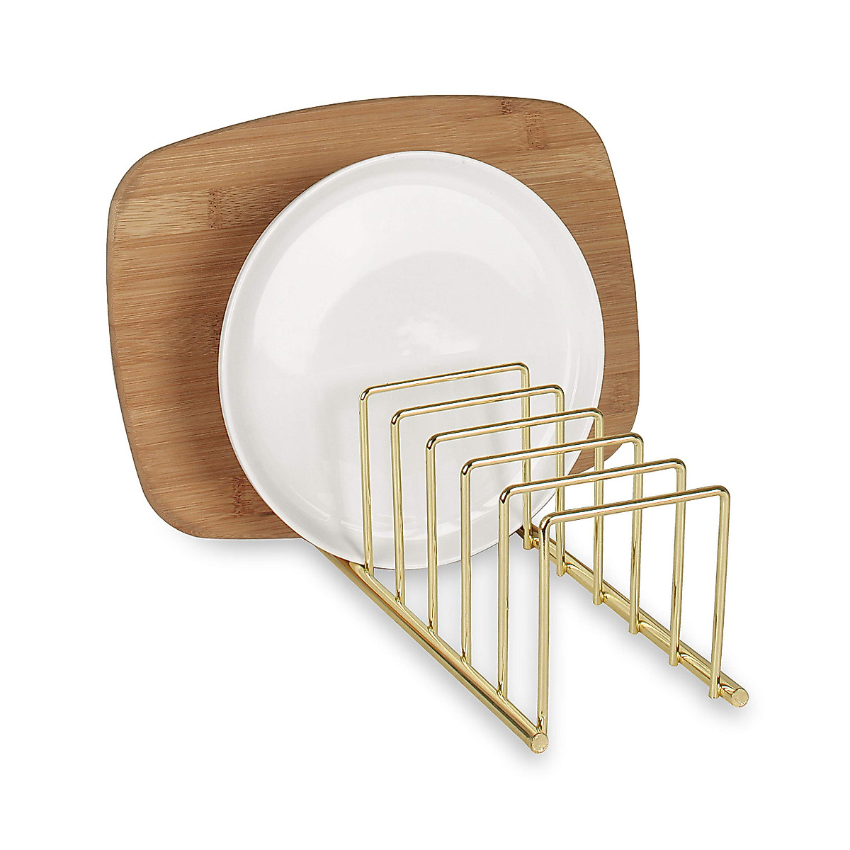 Spectrum Diversified Euro Kitchen Lid Organizer for Plates, Cutting Boards, Bakeware, Cooling Racks, Pots & Pans, Serving Trays, and Reusable Containers, Gold