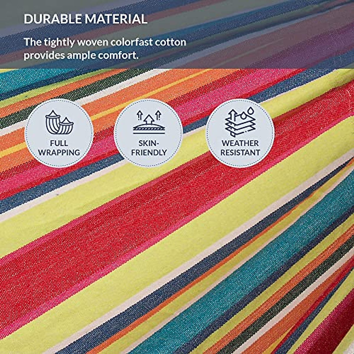 BELLEZE Double Cotton Hammock Bed with 10 ft Wooden Arc Outdoor Patio Hammock Stand, Tropical