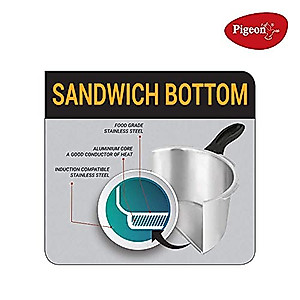 Pigeon Pressure Cooker - 5 Quart - Inox Stainless Steel Outer Lid Stovetop & Induction Base - Cook delicious food in less time: soups, rice, legumes, and more- 5 Liters