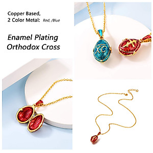 U7 Orthodox Cross Pendant 18K Gold Plated Red Enamel Locket Necklace for Women Men