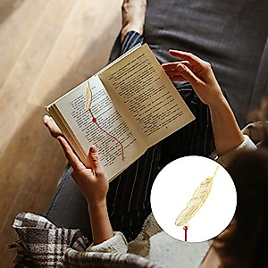 6pcs Metal Bookmarks with Chain, Golden Hollow Bookmark Vintage Exquisite Metal Bookmarks with Red Chinese Knot Hanging String Maple Leaf Dragonfly Feather for Book Lovers Teens Women Men