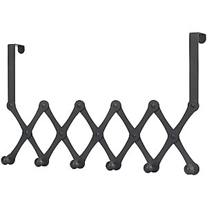 Simfree Over The Door Hooks,Retractable Stainless Steel Over The Door Hanger with 6 Hooks,Hanging Organizer Over The Door Towel Rack for Coat,Hats,Clothes,Towels,Black