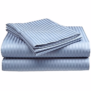 Ruthy's Textile 4 Piece 400 Thread Count 100% Cotton Sateen Dobby Stripe Sheet Set (Queen, Light Blue)