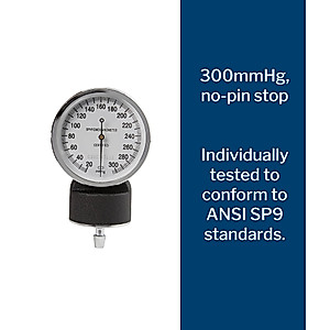 McKesson Blood Pressure Gauge for Standard Aneroid Sphygmomanometers, 300mmHg, No-Pin Stop, 1 Count