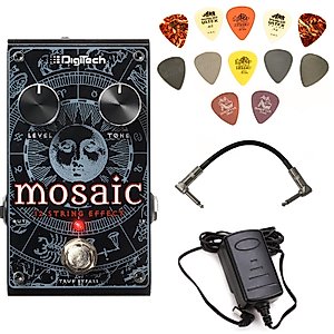 Digitech MOSAIC 12-String Effect Pedal Bundle with 9V Power Supply, Patch Cable, and Dunlop PVP101 Pick Pack