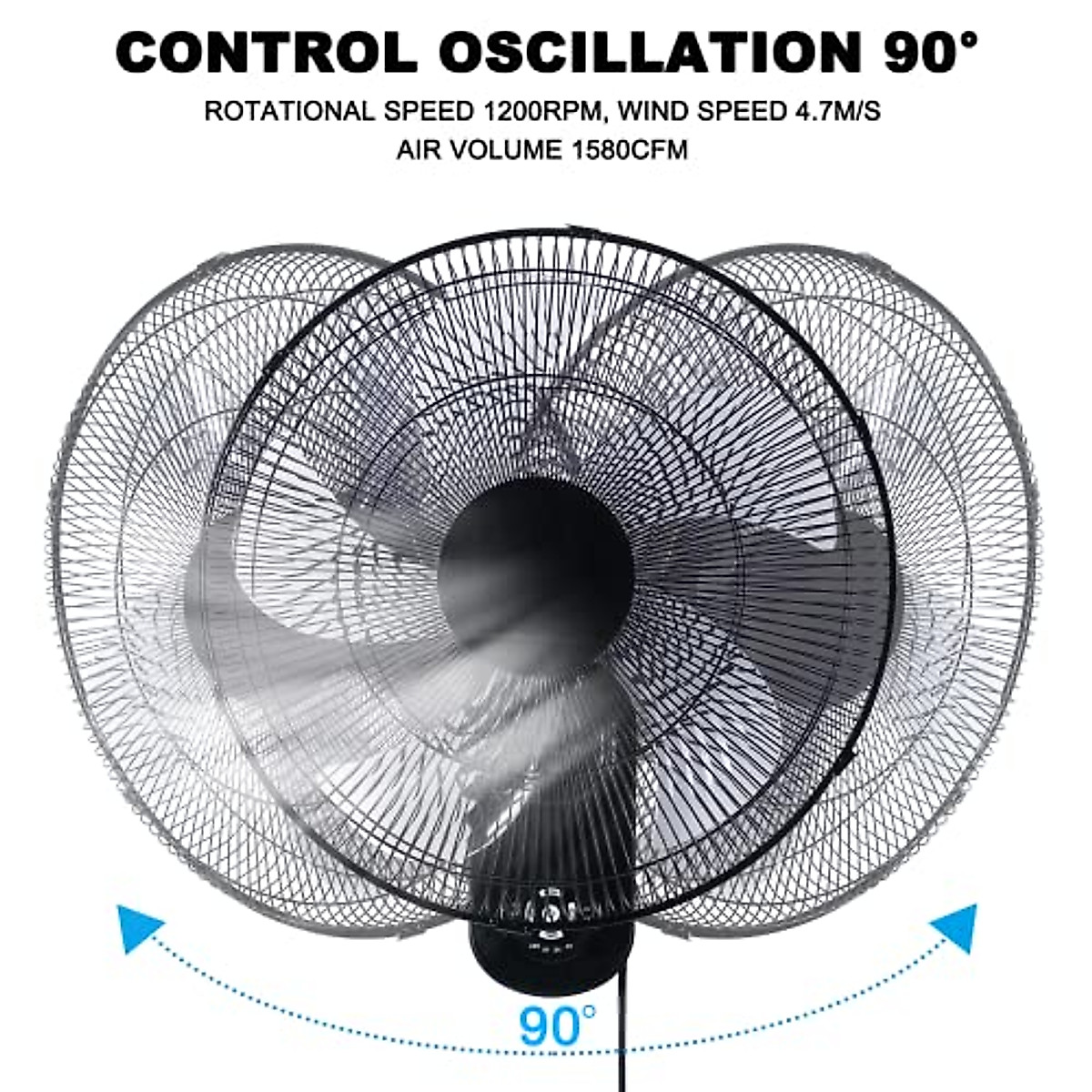 HealSmart 18″ Blade Wall Mount Fan with Remote Control, 5 Blades Adjustable 3 Speed Wall Mount Fan for Indoor, Home, Office and College Dorm Use