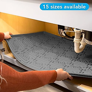 Xtreme Mats - Waterproof Under Sink Mat Shelf Liner Cabinet Liner for Kitchen & Laundry Cabinets (Gray 34" 1/4 x 22 1/4) Kitchen Cabinet Shelf Protector Flexible Under Kitchen Sink Drip Tray Liner