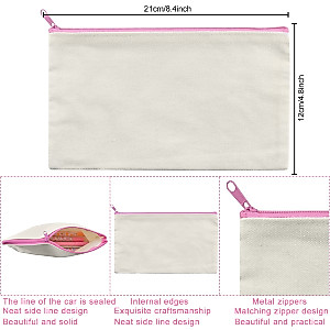 Enenes Canvas Zipper Pouch 12PCS Blank Canvas Zipper Pouches Colorful Zipper Canvas Bags Multi-Purpose Small Canvas Zipper Bags for Pencil Makeup Travel Party Gift Organize Storage(Pink)
