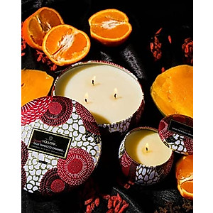 Voluspa Spiced Goji Tarocco Orange Candle | 3 Wick Tin | 12 Oz. | 40 Hour Burn Time | Vegan | All Natural Wicks and Coconut Wax for Clean Burning
