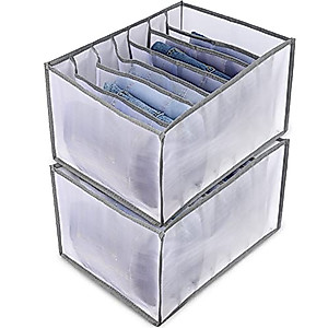2 Pcs Wardrobe Clothes Organizer Upgrade Foldable Pants Clothes Drawer Organizers Large Washable Compartment Storage Box for Jeans T-shirts Leggings(7 Grids)