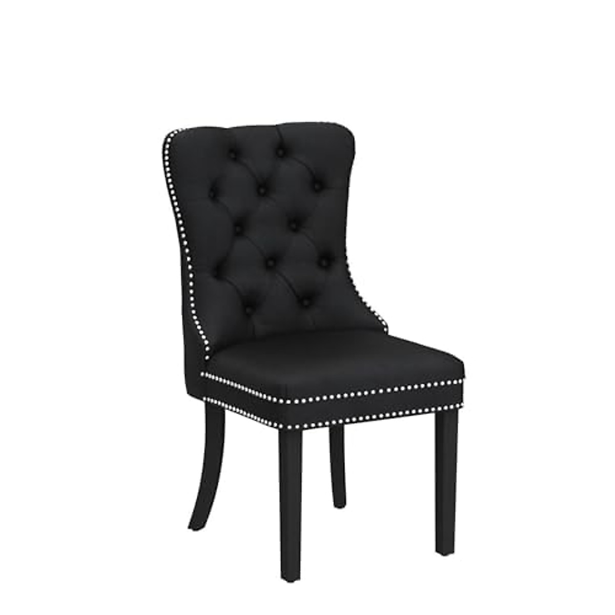 civama Dining Chairs Set of 2, Velvet Nikki Collection Dining Room Chair Upholstered Modern Luxury Tufted with Nailhead Trim Back Pull Ring Solid Wooden Legs, Black