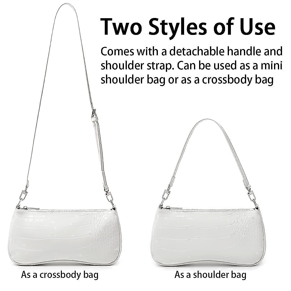 White Purse for Women 3pcs Set Small Shoulder Bag Mini Clutch Purses 90s Y2k Handbags