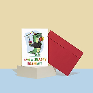 Huxters ‘Snappy Birthday’ A5 Alligator Happy Birthday Card for kids Crocodile - Unique Gift for Kids - Includes Envelope - Fun Slogan Illustrated Greetings Card, FSC Certified Paper…