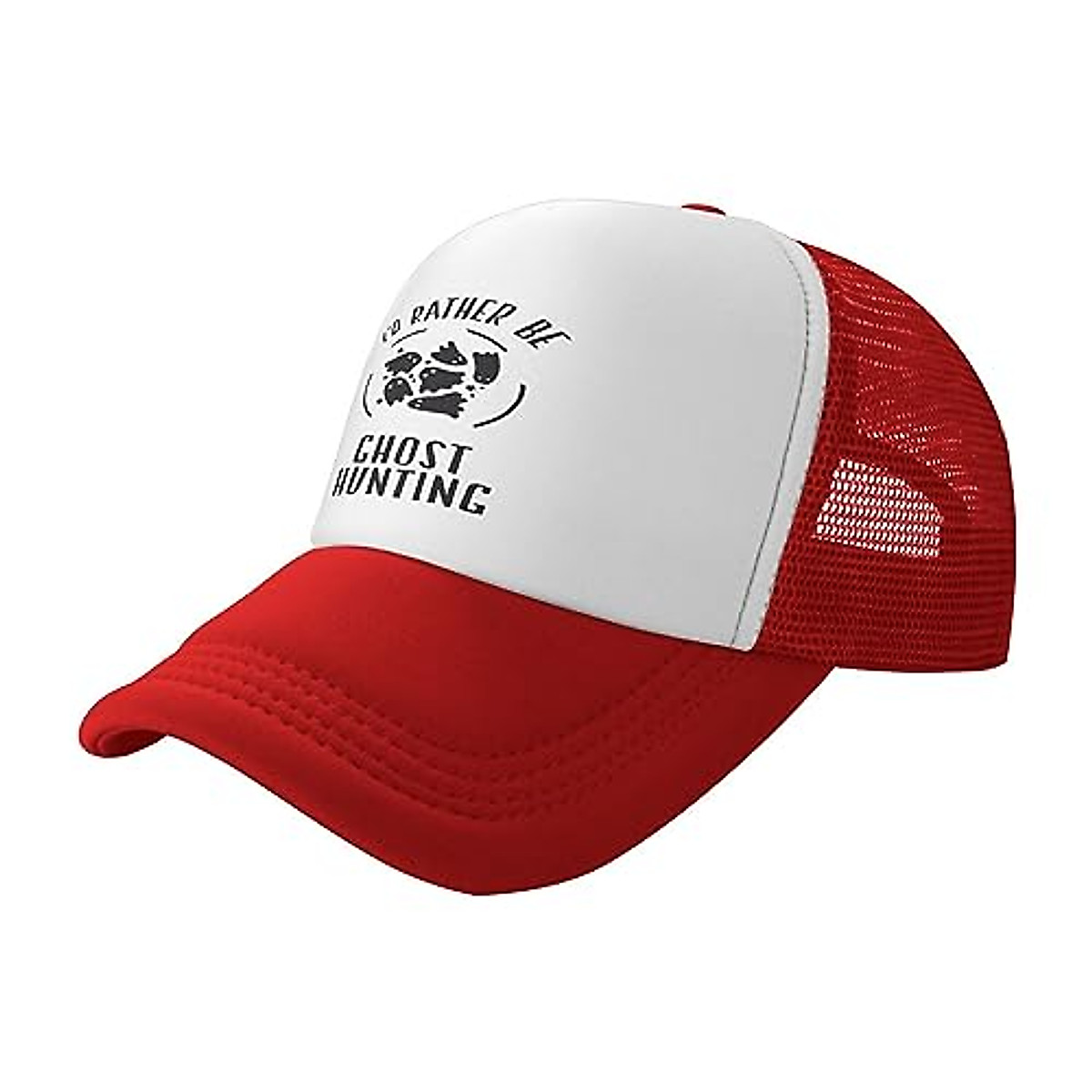 I'd Rather Be Ghost Hunting Mesh Hat Baseball Cap for Men Women Funny Trucker Hat Red
