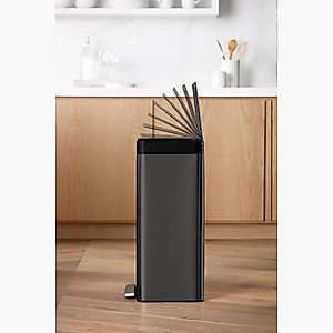 Kohler 13 Gallon Hands-Free Kitchen Step, Trash Can with Foot Pedal, Quiet-Close Lid, Stainless Steel