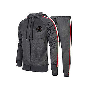 PASOK Men's Casual Tracksuit Set Long Sleeve Full-Zip Running Jogging Athletic Sweat Suits (XL, Style 2 Dark Gray)