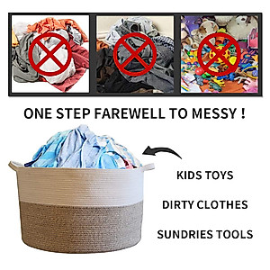 Basket Idea Extra Large Laundry Gift Basket( 21.7''x21.7''x13.8'' Inches Light Brown and White) Woven Cotton Storage Basket for Blankets Toys Clothes and Other Sundries to Make Your Home Look Neater